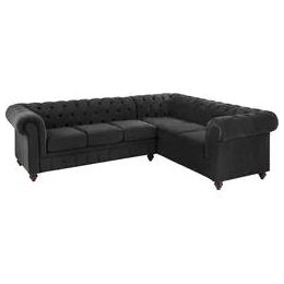 Chesterfield-Sofa Home Affaire "Duc Ecksofa L-Form" Sofas Gr. B/H/T: 255cm x 74cm x 214cm, Samtoptik, langer Schenkel links, grau (anthrazit) hochwertige Knopfheftung im Rücken, Samtoptik mit changierender Optik