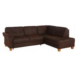 Ecksofa Home Affaire "Borkum L-Form" Sofas Gr. B/H/T: 249cm x 87cm x 189cm, Microfaser MELROSE, Ottomane rechts, mit Bettfunktion, braun (schoko) mit Federkern, wahlweise Bettfunktion