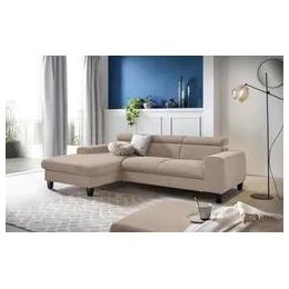 Ecksofa COTTA "Morven L-Form" Sofas Gr. B/H/T: 244cm x 72cm x 166cm, Flachgewebe, Recamiere links, mit Bettfunktion-mit Bettkasten-ohne Ladestation-mit Kopfteilverstellung, beige (natural) Ecksofa Polstermöbel Sofas Inklusive Kopfteilverstellung, wahlweise mit Ladestation, Bettfunktion