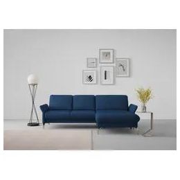 Sit & More Ecksofa SIT & MORE "Fashion L-Form" Sofas Gr. B/H/T: 253cm x 84cm x 165cm, Soft clean, Recamiere rechts, ohne Kopfteilverstellung-ohne Vorziehsitz-mit Metallfuesse Nickel satiniert, blau wahlweise mit Kopfteilverstellung, Vorziehsitz, motorisch, Nickelfüße