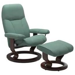 Relaxsessel stressless "Consul" Sessel Gr. Leder PALOMA, Classic Base Braun, PlusTMSystem-Gleitsystem-Relaxfunktion-Drehfunktion-Kopfstützenverstellung-Rückteilverstellung, B/H/T: 85cm x 100cm x 77cm, grün (aqua green paloma) mit Hocker, Classic Base, Größe L, Gestell Braun