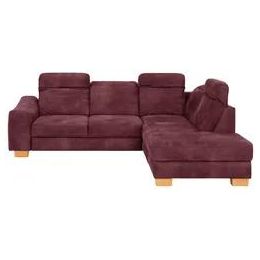 Ecksofa Home Affaire "Dundee L-Form" Sofas Gr. B/H/T: 263cm x 86cm x 219cm, Luxus-Microfaser Florence, Ottomane rechts, ohne Bettfunktion-ohne Stauraum-ohne Kopfteilverstellung, rot (bordeaux) wahlweise mit Kopfteilverstellung und zusätzlich Bettfunktion