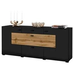 Sideboard Inosign "Coby" Sideboards Gr. B/H/T: 165cm x 70,5cm x 39cm, Korpus und Fronten schwarz glänzend/Absetzungen eichefarben wotan, 2 St., schwarz (schwarz/eichefarben wotan) Breite 165 cm