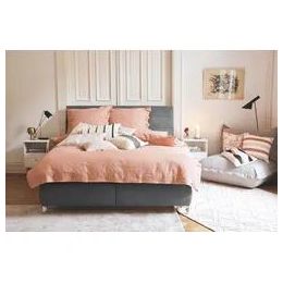 Boxspringbett Tom Tailor HOME "SOFT LINES BOX" Komplettbetten Gr. Chenille GCP ohne Tom Tailor Print, Liegefläche B/L: 180 cm x 200 cm, H3 + H3, 5-Zonen-Tonnentaschen-Federkernmatratze, grau (concrete gcp 129) Boxspringbett mit geschwungenem Kopfteil horizontaler Steppung, ohne Print