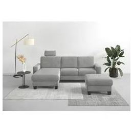 Ecksofa Home Affaire "Summer L-Form" Sofas Gr. B/H/T: 249 cm x 91 cm x 164 cm, Breitcord, Recamiere links, ohne Bettfunktion-ohne Bettkasten-ohne Federkern, silberfarben (silber) mit Recamiere, oder ohne Bettfunktion und Bettkasten, Cord-Bezug