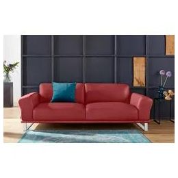 2,5-Sitzer W.Schillig "montanaa" Sofas Gr. B/H/T: 232cm x 78cm x 94cm, Longlife Xtra-Leder Z59, rot (ruby z59) mit Metallkufen in Chrom glänzend, Breite 232 cm