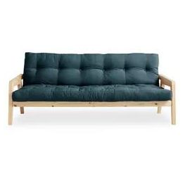 Schlafsofa KARUP DESIGN Sofas Gr. B/H/T: 204cm x 40cm x 90cm, Gestell: Natur, blau (petrolblau) Mit Holzstruktur, inkl. Futonmatratze, Liegefläche 130x190 cm