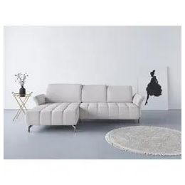 Ecksofa Inosign "Fresh L-Form" Sofas Gr. B/H/T: 281 cm x 79 cm x 185 cm, Olympia EASY CLEAN, mega-Recamiere links, ohne Armteilverstellung-ohne Kopfteilverstellung, silberfarben (silber) Federkern, wahlweise Kopfteilverstellung und motorischer Vorziehsitz