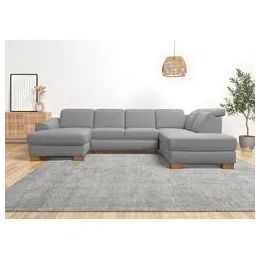 Wohnlandschaft Home Affaire "Dundee U-Form" Sofas Gr. B/H/T: 338 cm x 86 cm x 219 cm, Flachgewebe, Ottomane rechts, inkl. Kopfteilverstellung-ohne Bettfunktion-ohne Stauraum-ohne Relax Funktion in der Recamiere, grau (steel) wahlweise mit Kopfteilverstellung und zusätzlich Bettfunktion