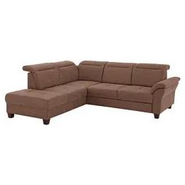 Ecksofa Home Affaire "Solvei L-Form" Sofas Gr. B/H/T: 260 cm x 104 cm x 235 cm, Luxus-Microfaser Lederoptik, Ottomane links, Sitztiefenverstellung, braun (haselnuss) wahlweise auch mit Kopfteilverstellung und Bettfunktion, Federkern