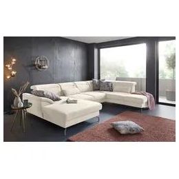 Sit & More Wohnlandschaft SIT & MORE "Percy U-Form" Sofas Gr. B/H/T: 343cm x 80cm x 235cm, Luxus-Microfaser Paris, Recamiere links, mit satiniertem Nickelfuß, beige (creme) 15 cm Fußhöhe, Sitztiefenverstellung, wahlweise in 2 Fußfarben