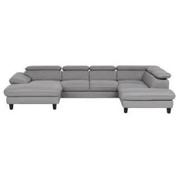 Wohnlandschaft Home Affaire "Pilot U-Form" Sofas Gr. B/T: 331cm x 108cm, Struktur, Ottomane rechts-Recamiere links, Mit Kopfteilverstellung-ohne Bettfunktion-ohne Bettkasten, grau mit Kopfteilverstellung, wahlweise Bettfunktion und Bettkasten