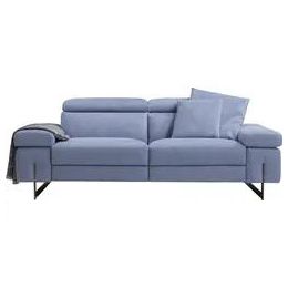 2,5-Sitzer Egoitaliano "Candice" Sofas Gr. B/H/T: 222cm x 100cm x 108cm, Luxus-Microfaser Lederoptik, blau (hellblau) Kopfteile manuell verstellbar, titanumfarbene Kufenfüße