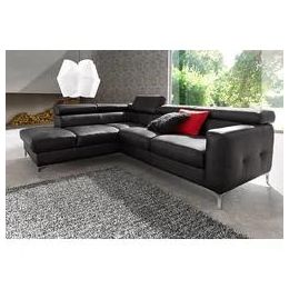 Ecksofa COTTA "Sammy L-Form" Sofas Gr. B/H/T: 239cm x 74cm x 207cm, Luxus-Kunstleder, Ottomane links, ohne Bettfunktion-mit Kopfteilverstellung, schwarz inklusive Kopfstützen-Höhenverstellung, wahlweise mit Bettfunktion