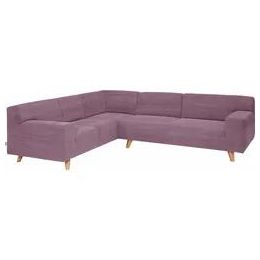 Ecksofa Tom Tailor HOME "NORDIC PURE" Sofas Gr. B/H/T: 269cm x 77cm x 226cm, Vintage Webstoff TUS, langer Schenkel rechts, lila (soft purple tus 38) im Retrolook, Füße Buche natur