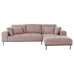 Ecksofa Andas "Mikael" Sofas Gr. B/H/T: 278 cm x 87 cm x 170 cm, Struktur flausch, Recamiere rechts, rosa mit hochwertigem, gebeiztem Holzrahmen und 4 Zierkissen, L-Form