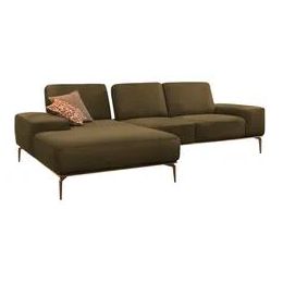 Ecksofa W.Schillig "run" Sofas Gr. B/H/T: 279cm x 88cm x 178cm, Flachgewebe W82, Recamiere links, mit Sitztiefenverstellung, grün (camouflage w82) mit Holzsockel, Füße in Bronze pulverbeschichtet, Breite 279 cm