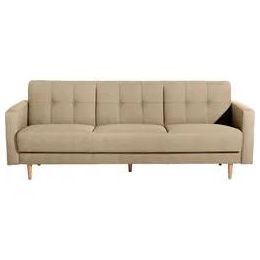 3-Sitzer Max Winzer "Jesper Kippcouch mit komfortablem Federkern, klassisch und modern" Sofas Gr. B/H/T: 224cm x 84cm x 82cm, Flockstoff 24259, beige (sand) Schlafsofa mit Knopfheftung im Rücken, inklusive Bettkasten