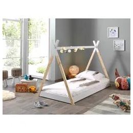 Kinderbett VIPACK "Tipi" Betten Gr. Liegefläche B/L: 90 cm x 200 cm Betthöhe: 12 cm, kein Härtegrad, ohne Matratze, braun (kiefer massiv weiß lackiert, natur) Kinder mit Lattenrost