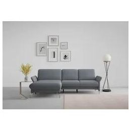 Sit & More Ecksofa SIT & MORE "Fashion L-Form" Sofas Gr. B/H/T: 253cm x 84cm x 165cm, Chenille, Recamiere links, mit Kopfteilverstellung-mit Vorziehsitz, motorisch-mit Metallfuesse Nickel satiniert, blau (blaugrau) wahlweise mit Kopfteilverstellung, Vorziehsitz, motorisch, Nickelfüße