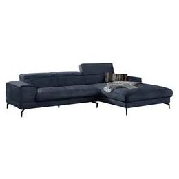 Ecksofa W.Schillig "piedroo" Sofas Gr. B/H/T: 303cm x 70cm x 193cm, Stoff S37, Longchair rechts, mit Kopfteilverstellung-mit motorischer Sitztiefenverstellung, blau (dunkelblau s37) Kopfteilverstellung, wahlweise mit Sitztiefenverstellung, Breite 303cm