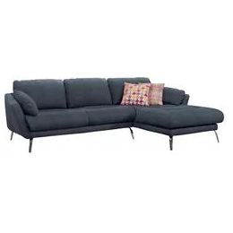 Ecksofa W.Schillig "softy" Sofas Gr. B/H/T: 265cm x 79cm x 168cm, Chenille-Flachgewebe R66, Recamiere rechts, blau (marine r66) mit dekorativer Heftung im Sitz, Füße Chrom glänzend