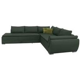 Ecksofa Inosign "Göteborg" Sofas Gr. B/H/T: 320cm x 93cm x 253cm, Struktur (100% Polyester), Recamiere links, mit Taschen-Federkernmatratze und Kaltschaum-Topper, grün (dunkelgrün) mit Boxspring-Bettfunktion und Bettkasten, Dauerschlaffunktion, Topper