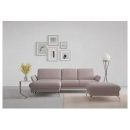 Sit & More Ecksofa SIT & MORE "Fashion L-Form" Sofas Gr. B/H/T: 253cm x 84cm x 165cm, Chenille, Recamiere links, mit Kopfteilverstellung-mit Metallfuesse Nickel satiniert, rosa (rose) wahlweise mit Kopfteilverstellung, Vorziehsitz, motorisch, Nickelfüße