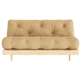 Schlafsofa KARUP DESIGN "Roots 160" Sofas Gr. B/H/T: 160cm x 20cm x 200cm, Baumwollmix, gelb (wheat beige) Mit Holzstruktur, inkl. Futonmatratze, Liegefläche 160x200 cm