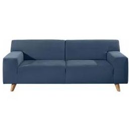 2,5-Sitzer Tom Tailor HOME "NORDIC PURE" Sofas Gr. B/H/T: 206cm x 77cm x 91cm, Samtstoff STC, blau (ink stc 6) im Retrolook, Füße Buche natur