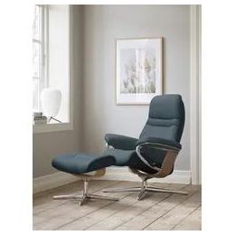 Relaxsessel stressless "Sunrise" Sessel Gr. ROHLEDER Stoff Q2 FARON, Cross Base Eiche, Relaxfunktion-Drehfunktion-PlusTMSystem-Gleitsystem-BalanceAdaptTM, B/H/T: 79cm x 103cm x 73cm, blau (petrol q2 faron) mit Hocker, Cross Base, Größe S, M & L, Holzakzent Eiche