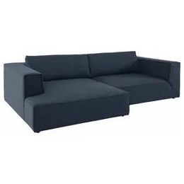 Ecksofa Tom Tailor HOME "Big Cube Style" Sofas Gr. B/H/T: 270cm x 83cm x 160cm, Struktur fein TBO, Recamiere links, blau (dark navy tbo 6) mit cleanen Stegkissen, extra große Sitztiefe, Breite 270cm