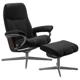 Relaxsessel stressless "Consul" Sessel Gr. Leder BATICK, Cross Base Wenige, L, Relaxfunktion-Drehfunktion-PlusTMSystem-Gleitsystem-BalanceAdaptTM, B/H/T: 91cm x 102cm x 79cm, schwarz (black batick) mit Hocker, Cross Base, Größe S, M & L, Holzakzent Wenge