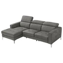 Ecksofa Egoitaliano "Matt, erstklassiger Sitzkomfort, aufwendige Detailverarbeitung, L-Form" Sofas Gr. B/H: 247cm x 100cm, Luxus-Microfaser Lederoptik, Recamiere links, grau (steingrau) mit verstellbaren Kopfteilen zum Relaxen