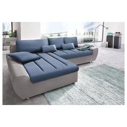 Sit & More Ecksofa SIT & MORE "Bandos L-Form" Sofas Gr. B/H/T: 289cm x 83cm x 173cm, Flachgewebe, Recamiere links, ohne Bettfunktion, blau (hellgrau/pacific) in 2 unterschiedlichen Größen, wahlweise mit Bettfunktion