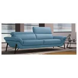 2,5-Sitzer Egoitaliano "Narcisa" Sofas Gr. B/H/T: 226cm x 96cm x 110cm, Leder BULL, mit verstellbaren Kopfstützen, blau (himmelblau) mit verstellbaren Kopfstützen