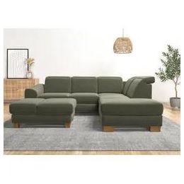 Ecksofa Home Affaire "Dundee L-Form" Sofas Gr. B/H/T: 263cm x 86cm x 219cm, Flachgewebe, Ottomane rechts, inkl. Kopfteilverstellung-ohne Bettfunktion-ohne Stauraum, grün wahlweise mit Kopfteilverstellung und zusätzlich Bettfunktion