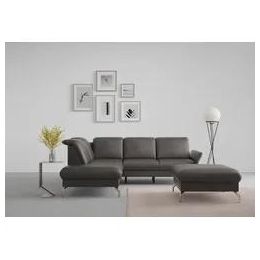 Sit & More Ecksofa SIT & MORE "Fashion L-Form" Sofas Gr. B/H/T: 250cm x 84cm x 207cm, Luxus-Microfaser mit Prägung, Ottomane links, mit Kopfteilverstellung-mit Vorziehsitz, motorisch, grau (anthrazit) wahlweise mit Kopfteilverstellung, Vorziehsitz, motorisch, Nickelfüße