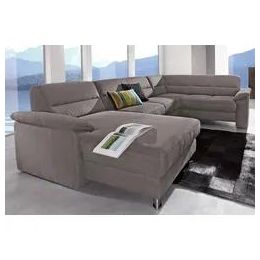 Sit & More Wohnlandschaft SIT & MORE "Ascara U-Form" Sofas Gr. B/H/T: 312cm x 85cm x 204cm, Luxus-Microfaser, Recamiere links, ohne Bettfunktion, grau inklusive BoxspringFederkern-Polsterung, wahlweise mit Bettfunktion