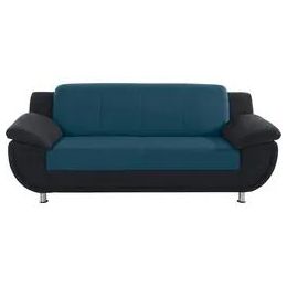 3-Sitzer Trendmanufaktur Sofas Gr. B/H/T: 207cm x 85cm x 94cm, Kunstleder SOFTLUX-Struktur, Mit Federkern, schwarz (schwarz/petrol) wahlweise mit Federkern