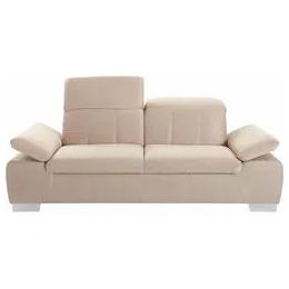 2,5-Sitzer DOMO collection "Milan" Sofas Gr. B/H/T: 215cm x 77cm x 93cm, Luxus-Microfaser, mit Rückenverstellung-mit Armlehnenverstellung, beige mit Rückenverstellung und Federkern