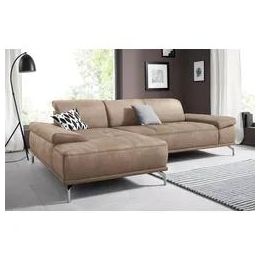 Ecksofa Places of Style "Caluna L-Form" Sofas Gr. B/H/T: 269cm x 97cm x 174cm, Luxus-Microfaser Vintageoptik, Recamiere links, beige mit Sitztiefen- und Kopfteilverstellung