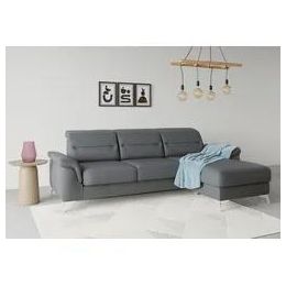 Sit & More Ecksofa SIT & MORE "Sinatra L-Form" Sofas Gr. B/H/T: 258cm x 85cm x 170cm, Struktur weich, Recamiere rechts, Mit Kopfteilverstellung-Mit Armteilfunktion-Ohne Bettfunktion-Ohne Bettkasten, grau (dunkelgrau) mit Recamiere, optinal Kopfteilverstellung und Armteilfunktion