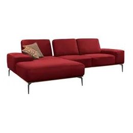 Ecksofa W.Schillig "run" Sofas Gr. B/H/T: 279cm x 88cm x 178cm, Flachgewebe W82, Recamiere links, mit Sitztiefenverstellung, rot (light brick w82) mit Holzsockel, Füße in Schwarz pulverbeschichtet, Breite 279 cm