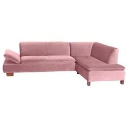 Ecksofa Max Winzer "Tampere modern, edler Samtvelours Bezug, Mattenoptik im Sitz, bequem" Sofas Gr. B/H/T: 273cm x 75cm x 190cm, Samtvelours, Ottomane rechts, rosa (rosé) mit Armlehnverstellung, Ottomane wahlweise rechts oder links, L-Form