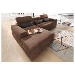 Ecksofa DOMO collection "Brandon große Ausführung B/T/H: 289/177/80 cm, auch in Leder und Cord" Sofas Gr. B/H/T: 289 cm x 80 cm x 175 cm, Luxus-Microfaser in Lederoptik, Recamiere links, mit Sitztiefenverstellung, mit Nierenkissen, braun mit Kopfteilverstellung, wahlweise Sitztiefenverstellung, L-Form