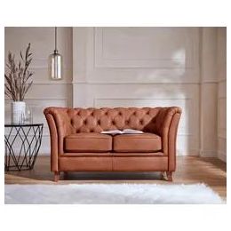 Chesterfield-Sofa Home Affaire "Reims", braun (cognac), B:150cm H:76cm T:88cm, Samtoptik (100% Polyester), Sofas, mit echter Chesterfield-Knopfheftung, hochwertige Verarbeitung