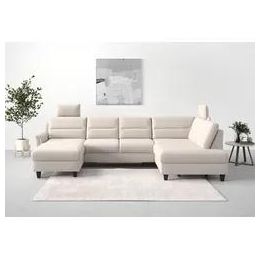 Sit & More Wohnlandschaft SIT & MORE "Farö U-Form", grau (elephant), B:325cm H:90cm T:187cm, Sofas, inklusive Federkern, wahlweise mit Bettfunktion und Bettkasten