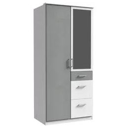 Kleiderschrank wimex "Click", weiß (weiß, beton, nachbildung lichtgrau), B:90cm H:199cm T:58cm, Schränke, Drehtürenschrank Kleiderschrank, mit Spiegel