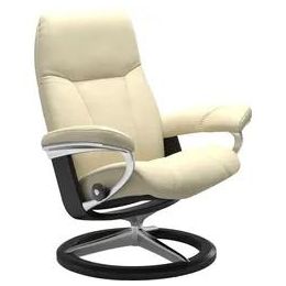 Relaxsessel stressless "Consul" Sessel Gr. Leder PALOMA, Signature Base Schwarz, BalanceAdaptTM-PlusTMSystem-Gleitsystem-Relaxfunktion-Drehfunktion-Kopfstützenverstellung-Rückteilverstellung, B/H/T: 78cm x 97cm x 70cm, beige (vanilla paloma) mit Signature Base, Größe S, Gestell Schwarz